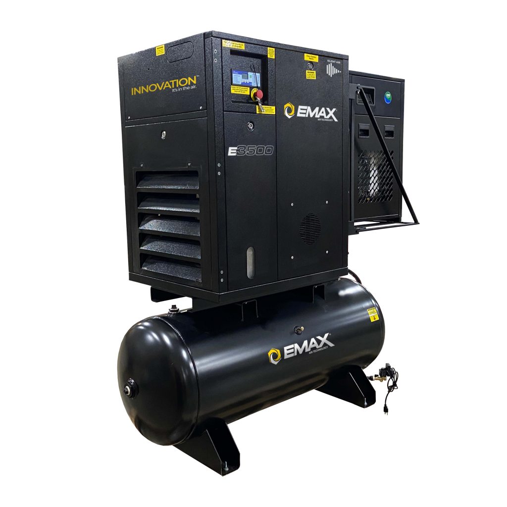 EMAX 7.5HP Single Phase 29CFM Rotary Screw Swing Arm :: 30CFM Dryer ...